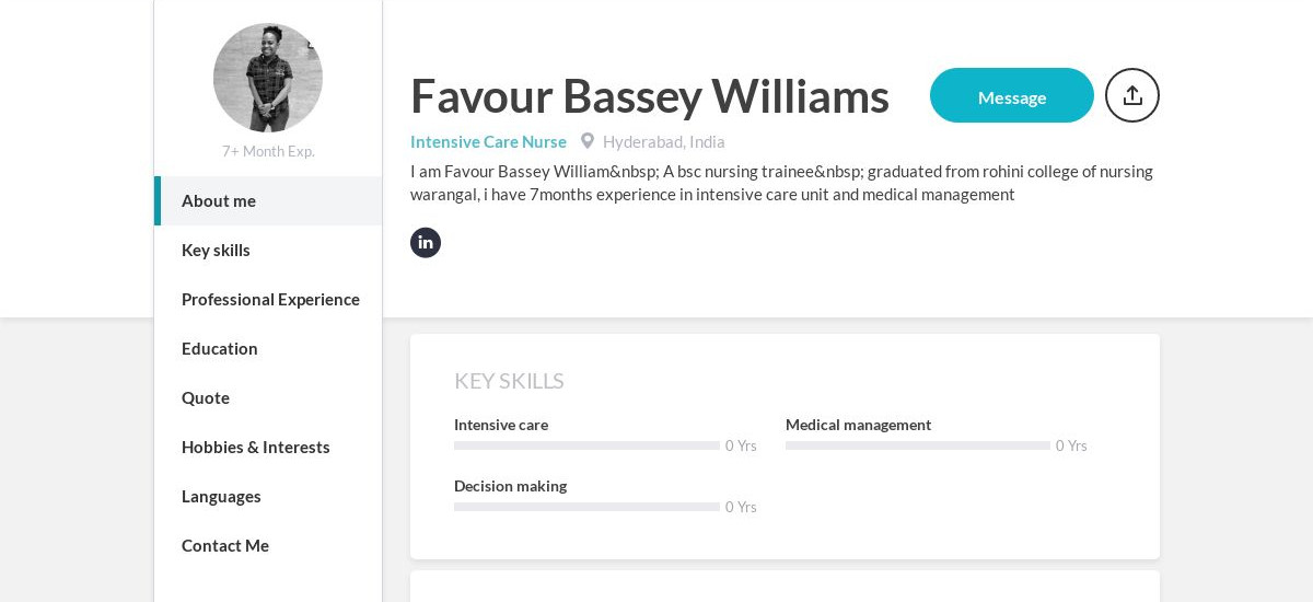 Favour Bassey Williams Online Resume | CraftmyCV