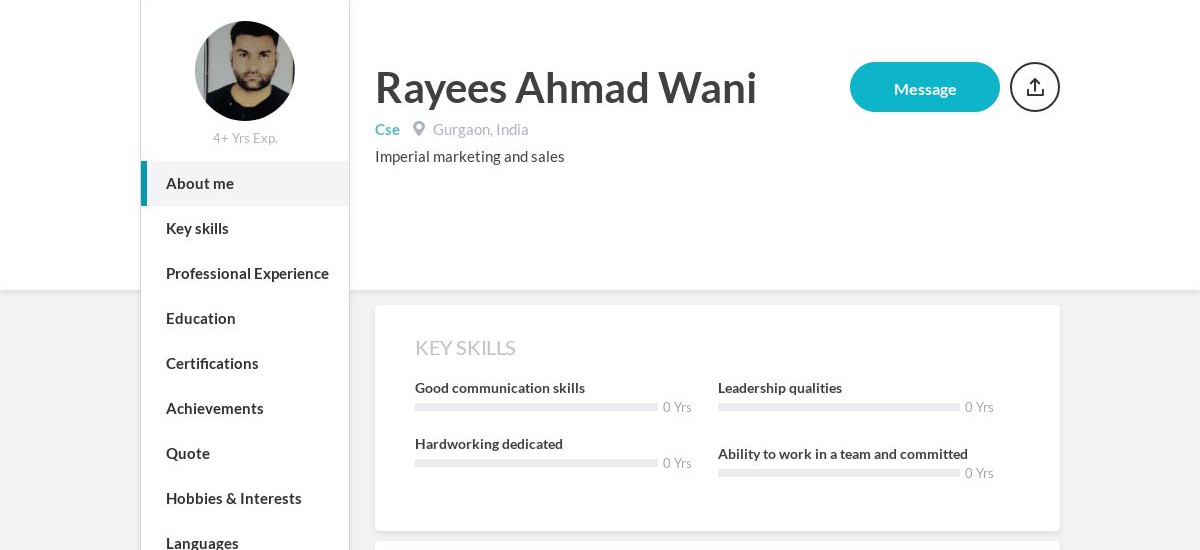 Rayees Ahmad Wani Online Resume | CraftmyCV