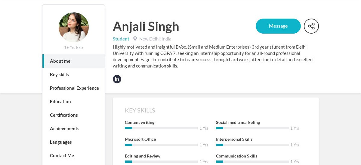 Anjali Singh Online Resume | CraftmyCV