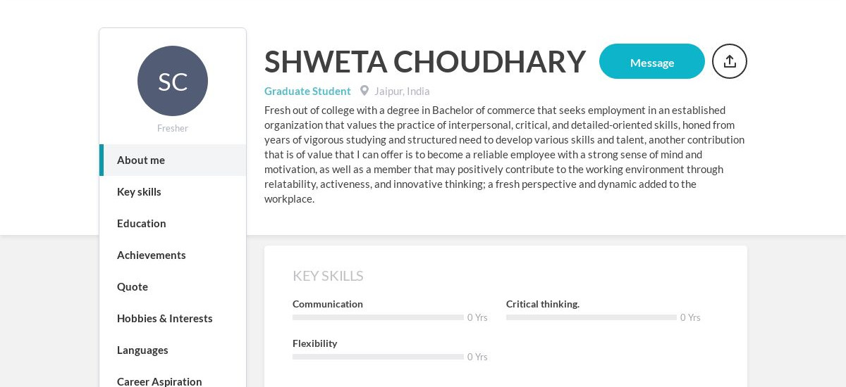 SHWETA CHOUDHARY Online Resume | CraftmyCV
