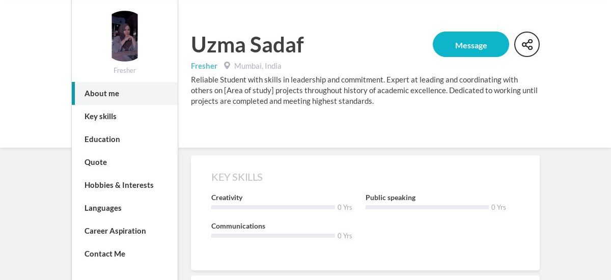 Uzma Sadaf Online Resume | CraftmyCV