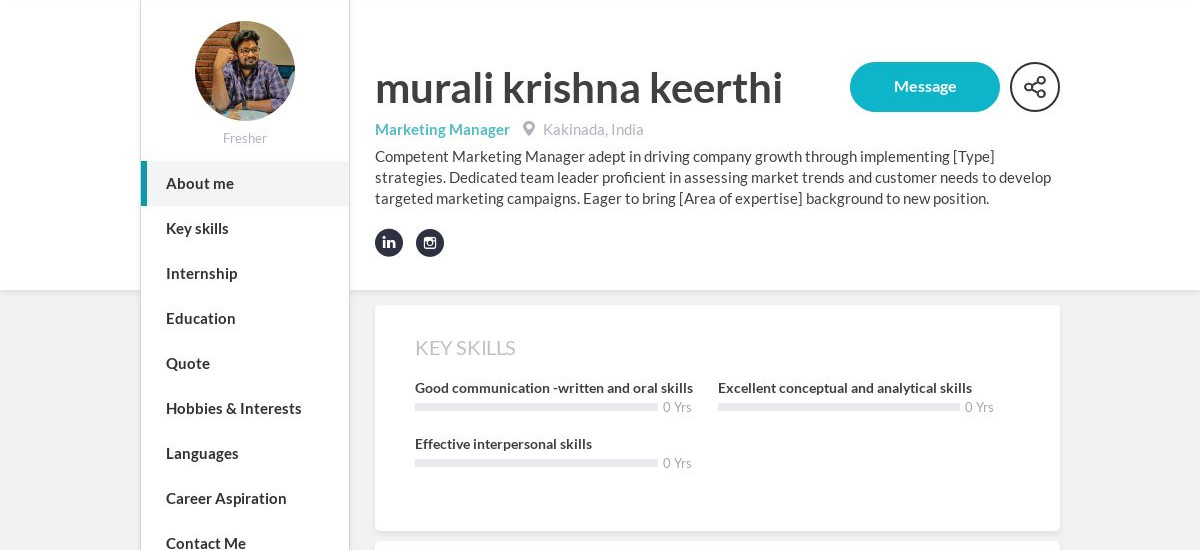 Murali krishna Keerthi Online Resume | CraftmyCV