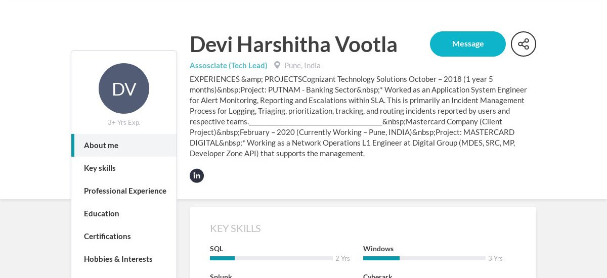 Devi Harshitha Vootla Online Resume | CraftmyCV