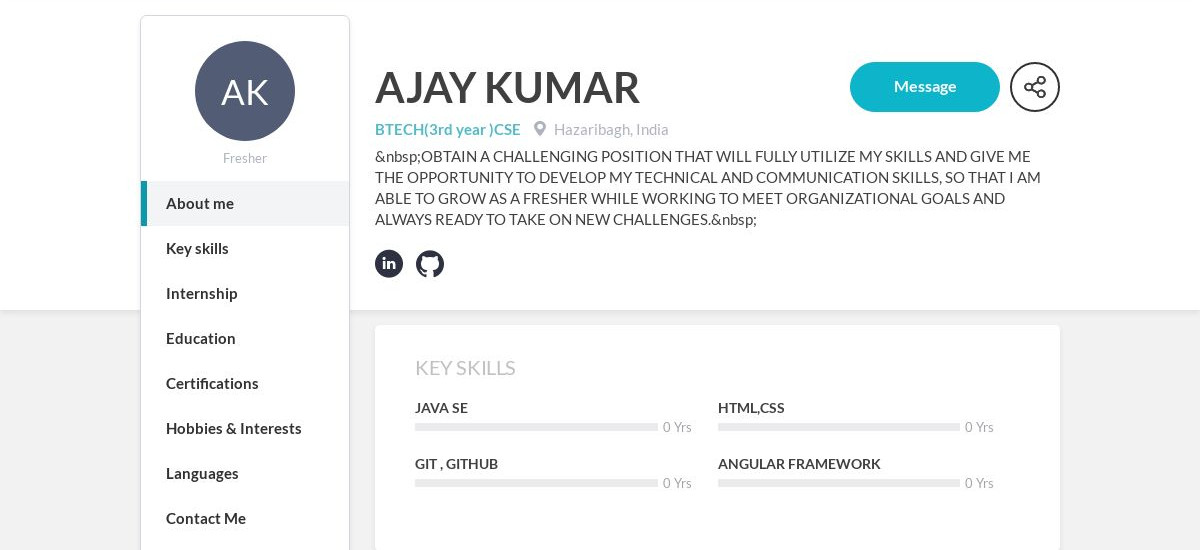 AJAY KUMAR Online Resume | CraftmyCV AJAY KUMAR Online Resume | CraftmyCV