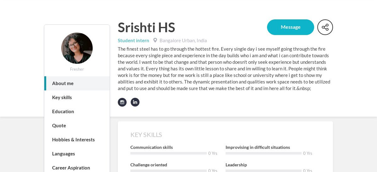 Srishti HS Online Resume | CraftmyCV