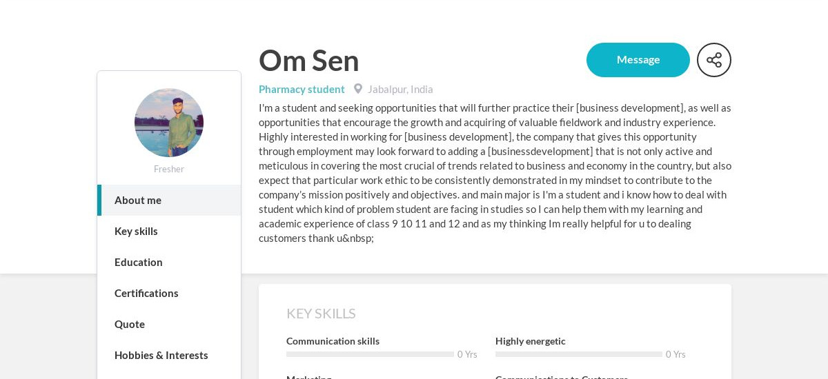 Om Sen Online Resume | CraftmyCV