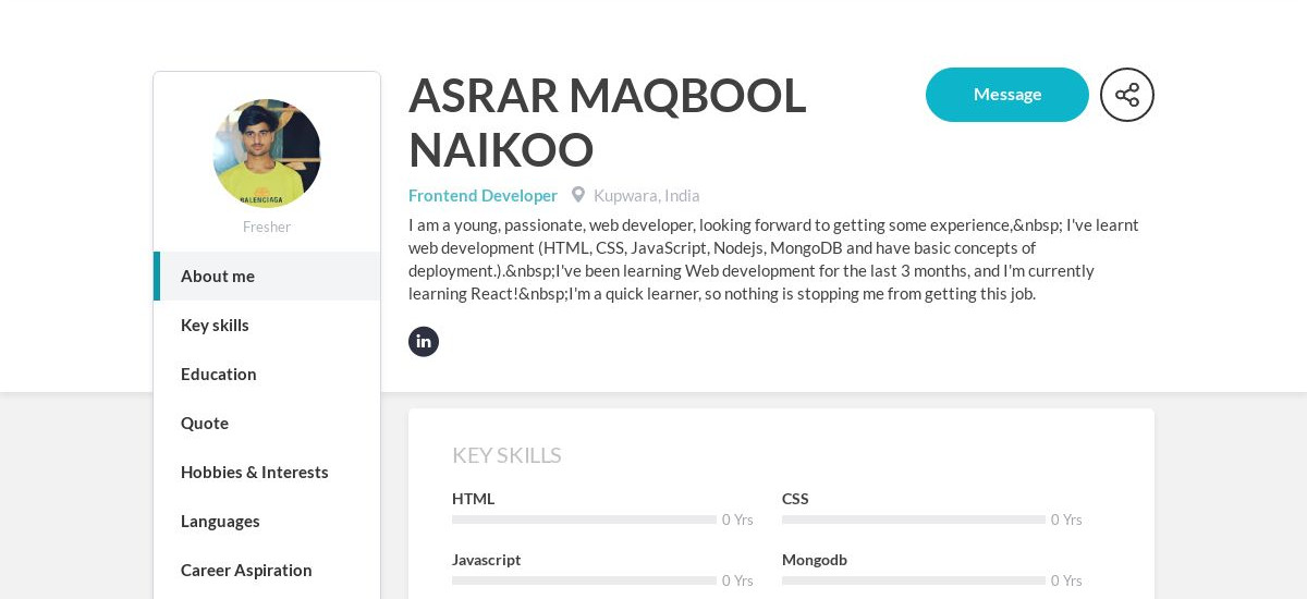ASRAR MAQBOOL NAIKOO Online Resume | CraftmyCV