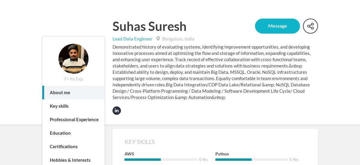 Suhas Suresh Online Resume | CraftmyCV