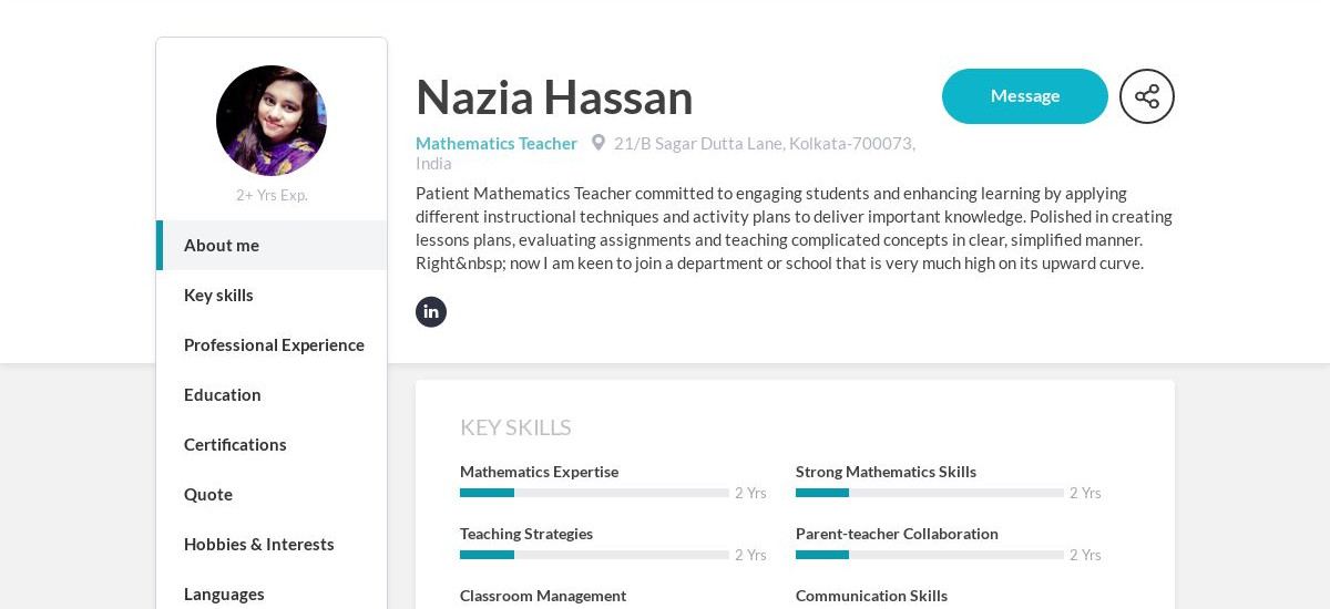 Nazia Hassan Online Resume | CraftmyCV