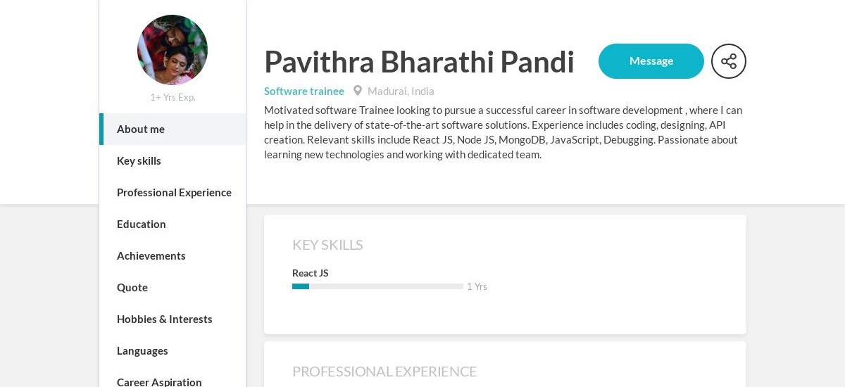 Pavithra Bharathi Pandi Online Resume | CraftmyCV