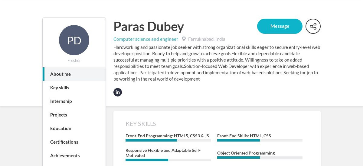 Paras Dubey Online Resume | CraftmyCV