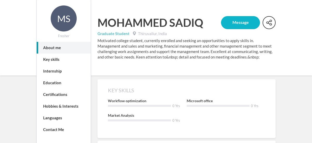 MOHAMMED SADIQ Online Resume | CraftmyCV