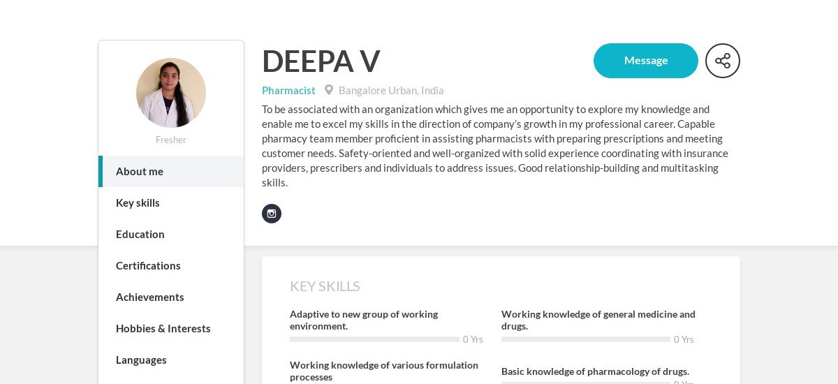 DEEPA V Online Resume | CraftmyCV