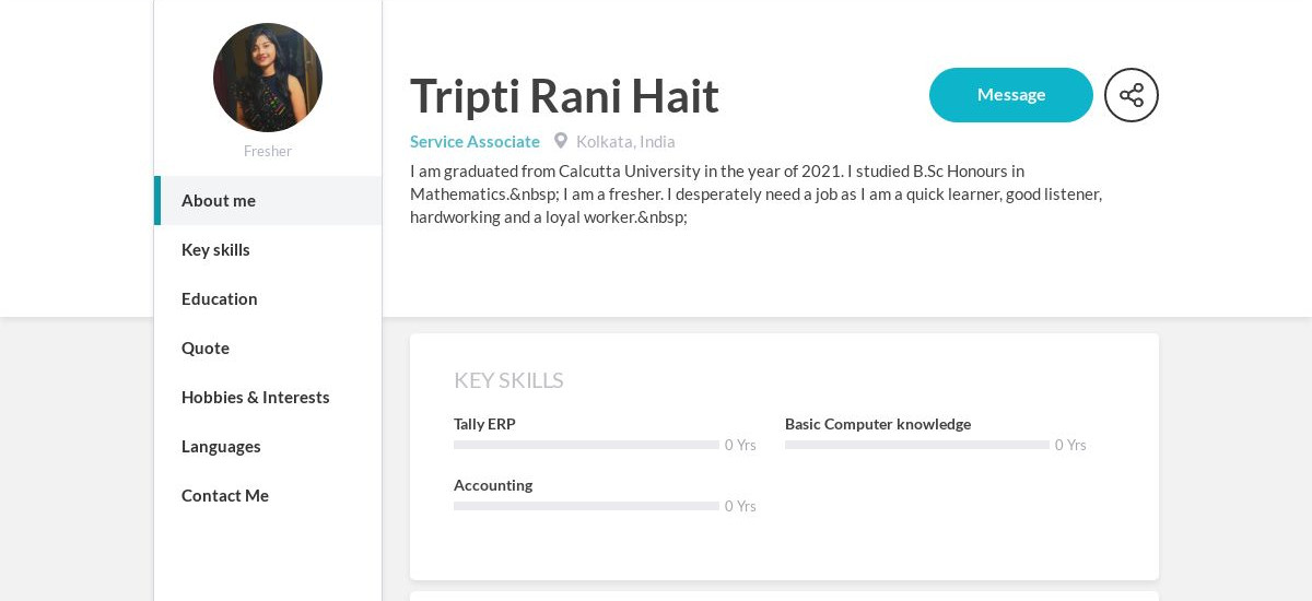 Tripti Rani Hait Online Resume | CraftmyCV