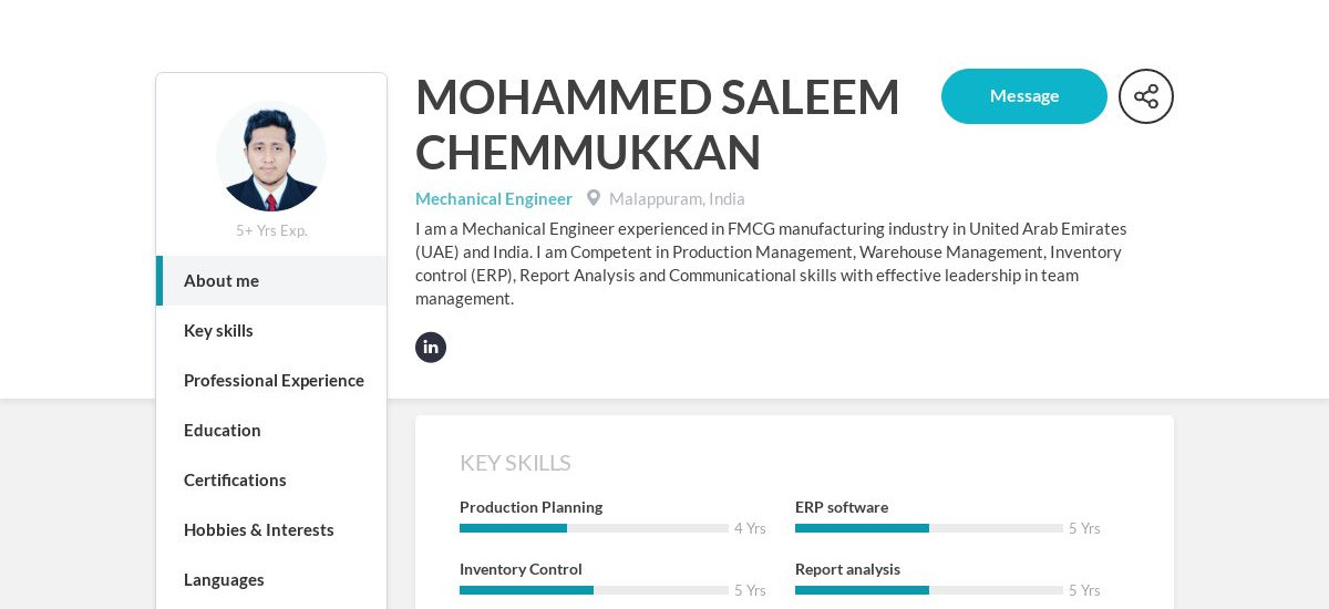 MOHAMMED SALEEM CHEMMUKKAN Online Resume | CraftmyCV