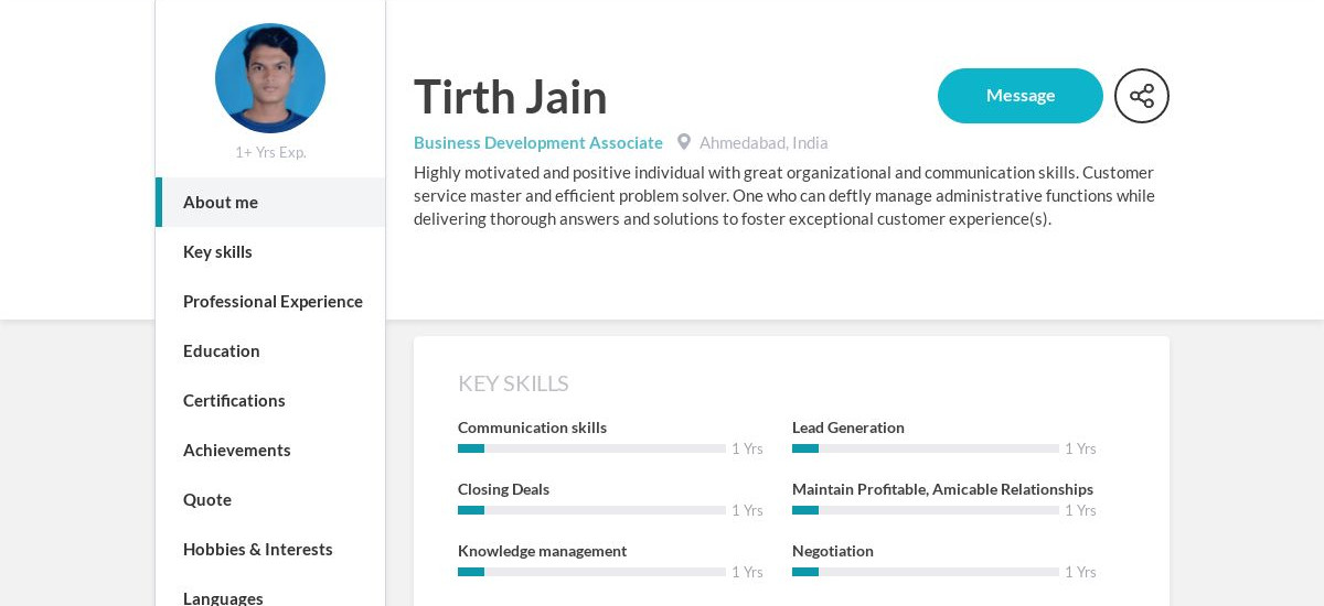 Tirth Jain Online Resume | CraftmyCV