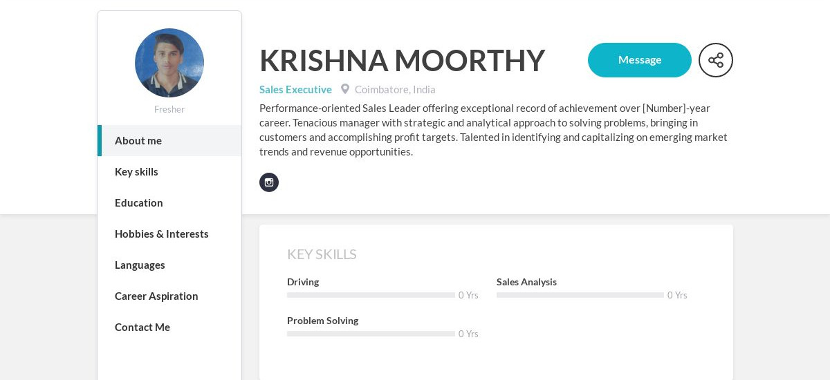 KRISHNA MOORTHY Online Resume | CraftmyCV