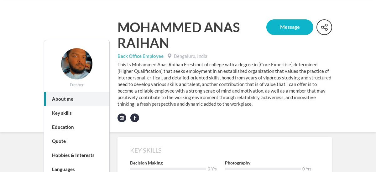 MOHAMMED ANAS RAIHAN Online Resume | CraftmyCV