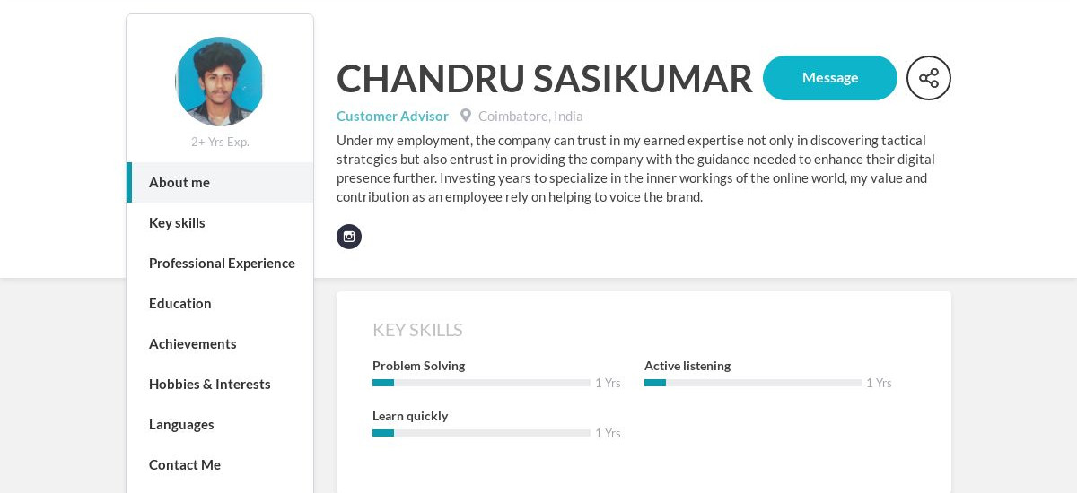 CHANDRU SASIKUMAR Online Resume | CraftmyCV