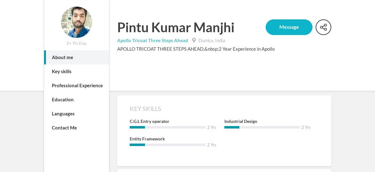 Pintu Kumar Manjhi Online Resume | CraftmyCV