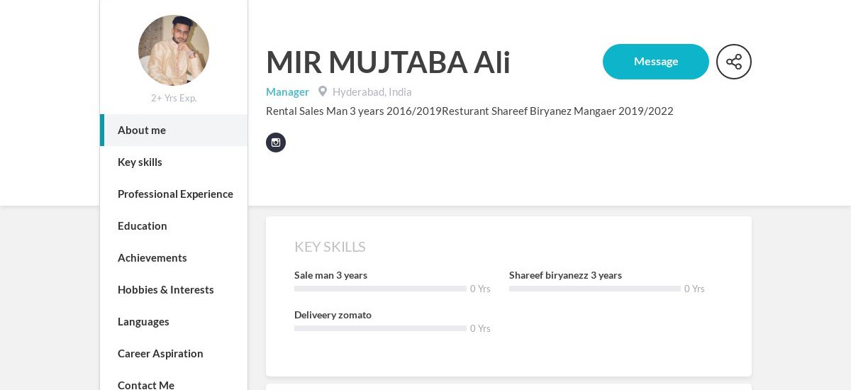 MIR MUJTABA Ali Online Resume | CraftmyCV