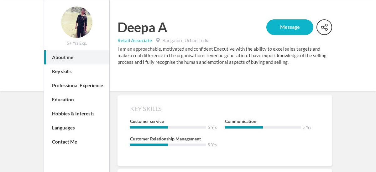 Deepa A Online Resume | CraftmyCV