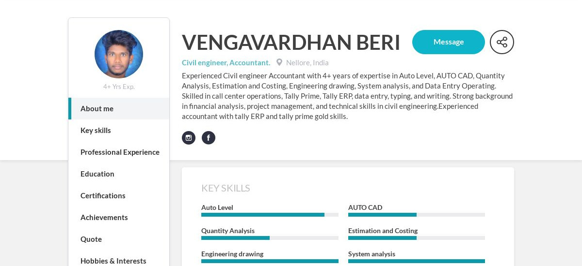VENGAVARDHAN BERI Online Resume | CraftmyCV