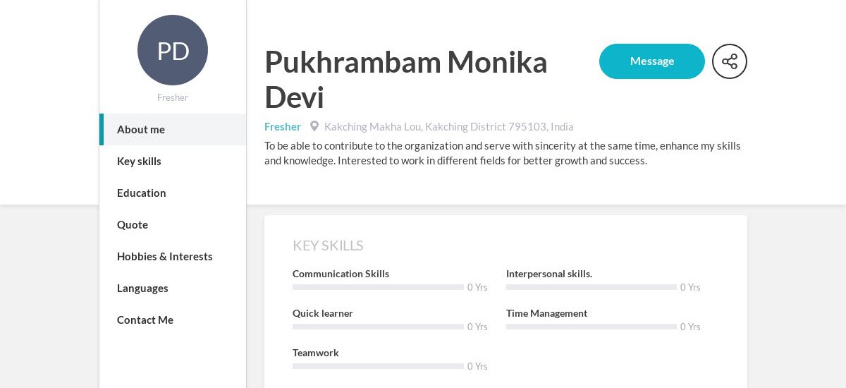 Pukhrambam Monika Devi Online Resume | CraftmyCV