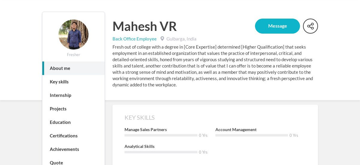 Mahesh VR Online Resume | CraftmyCV