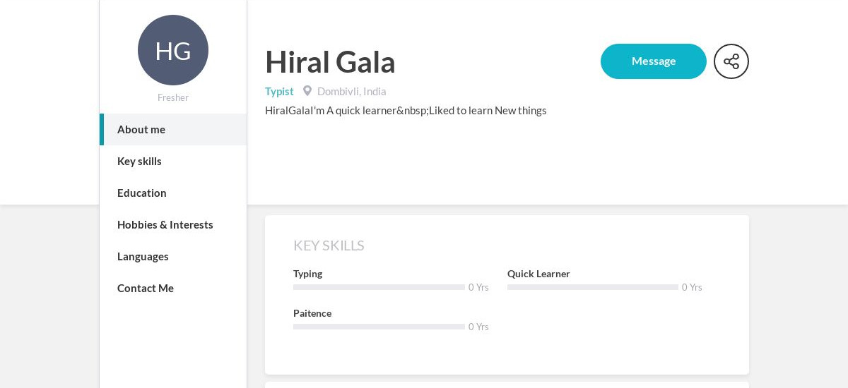 Hiral Gala Online Resume | CraftmyCV
