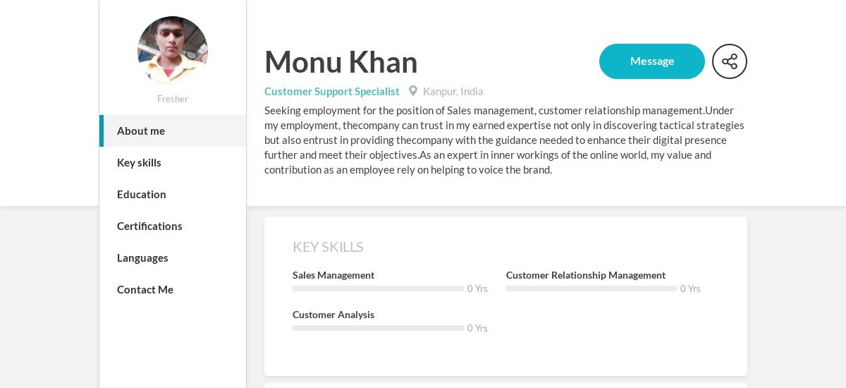 Monu Khan Online Resume | CraftmyCV