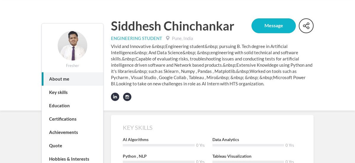 Siddhesh Chinchankar Online Resume | CraftmyCV