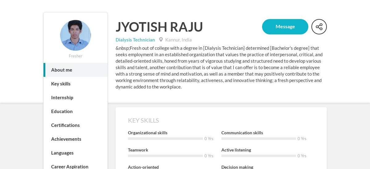 JYOTISH RAJU Online Resume | CraftmyCV
