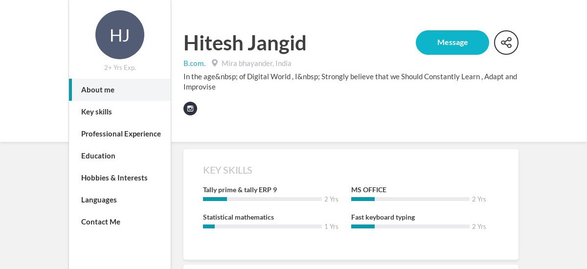 Hitesh Jangid Online Resume | CraftmyCV