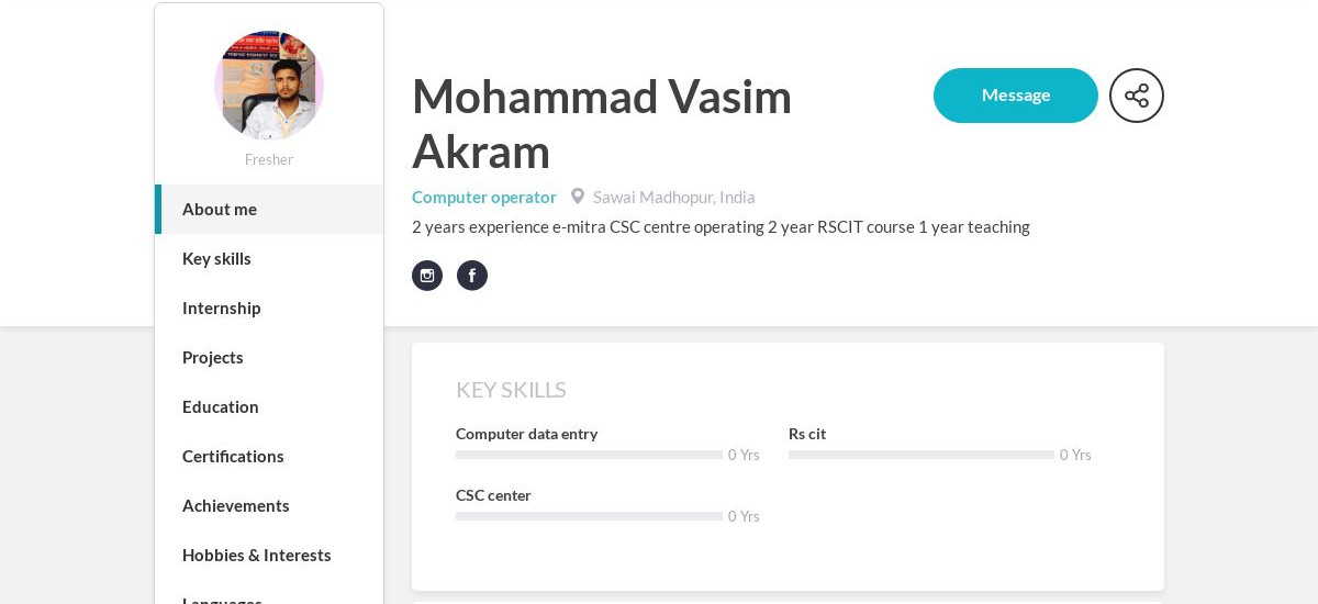 Mohammad Vasim Akram Online Resume | CraftmyCV