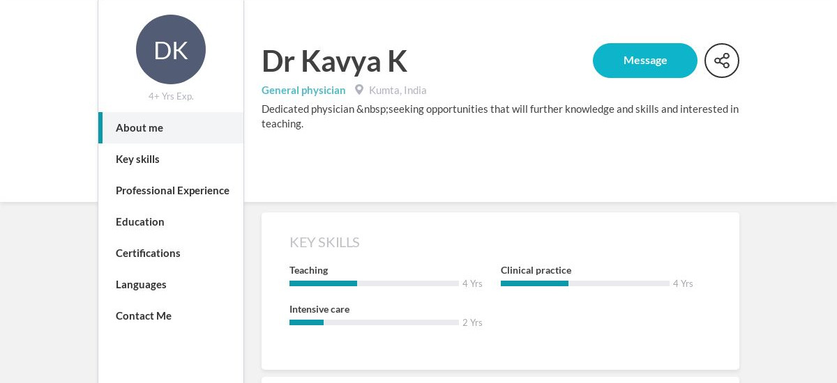 Dr Kavya K Online Resume | CraftmyCV