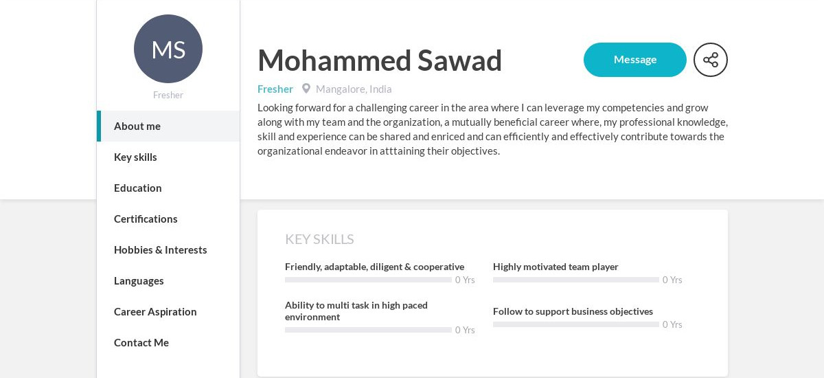 Mohammed Sawad Online Resume | CraftmyCV