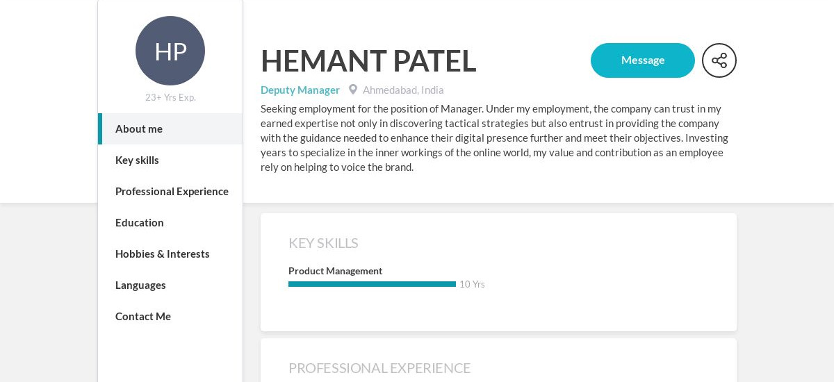 HEMANT PATEL Online Resume | CraftmyCV