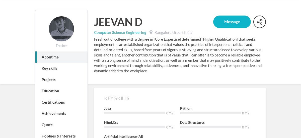 JEEVAN D Online Resume | CraftmyCV