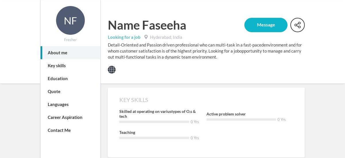 Name Faseeha Online Resume | CraftmyCV