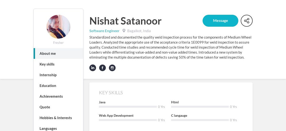 Nishat Satanoor Online Resume | CraftmyCV