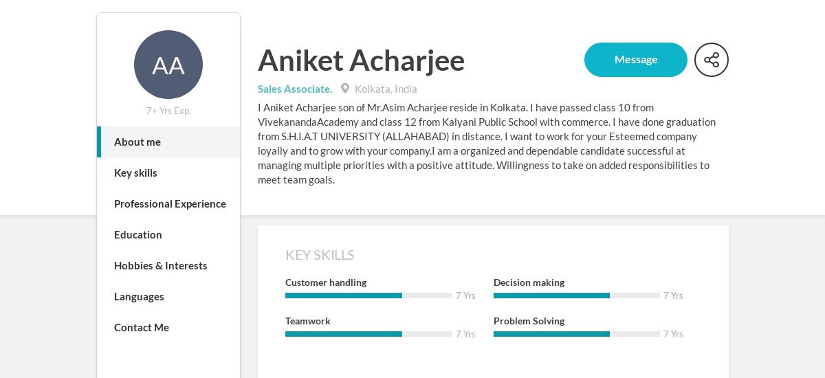 Aniket Acharjee Online Resume | CraftmyCV