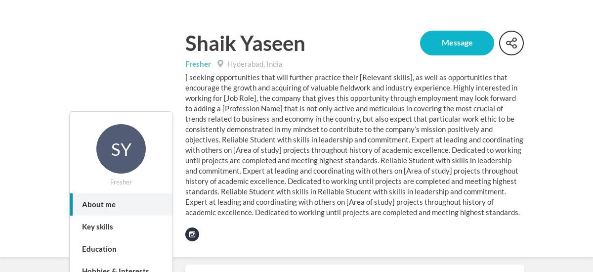 Shaik Yaseen Online Resume | CraftmyCV