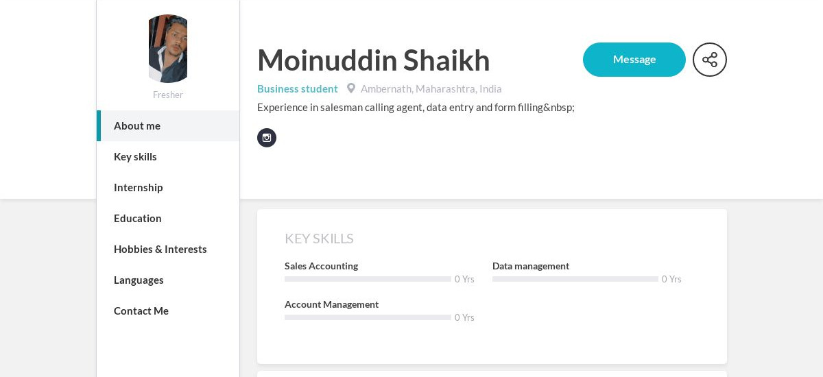 Moinuddin Shaikh Online Resume | CraftmyCV