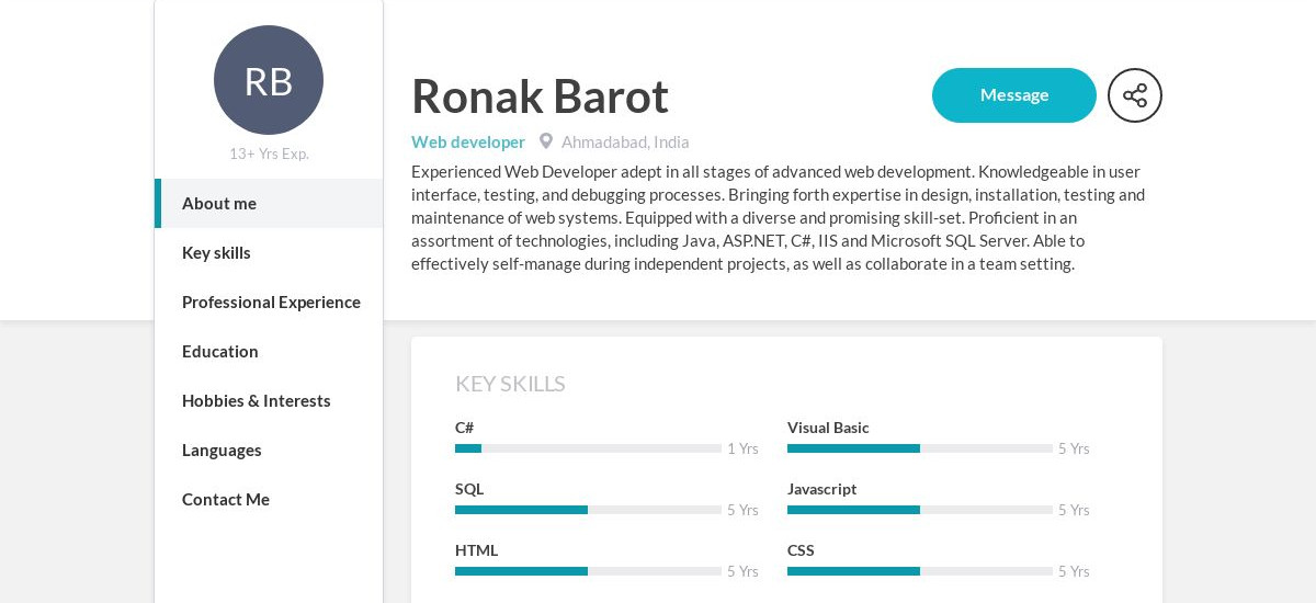 Ronak Barot Online Resume | CraftmyCV