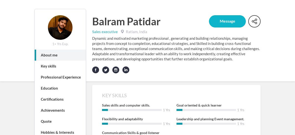 Balram Patidar Online Resume | CraftmyCV