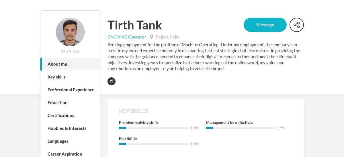Tirth Tank Online Resume | CraftmyCV