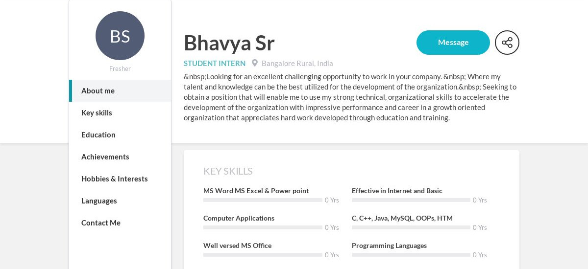 Bhavya Sr Online Resume | CraftmyCV