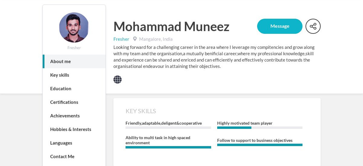 Mohammad Muneez Online Resume | CraftmyCV