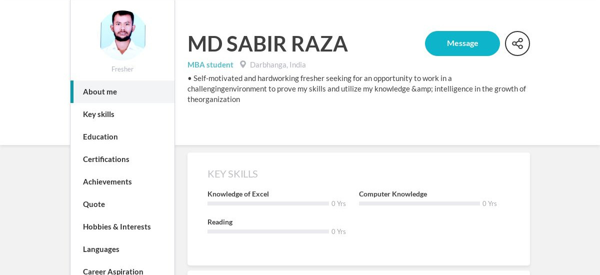 MD SABIR RAZA Online Resume | CraftmyCV